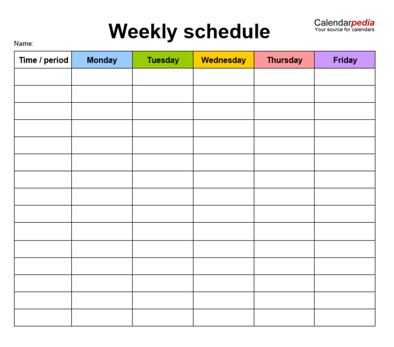 Downloadable Weekly Schedule Template | Free Word & PDF Templates