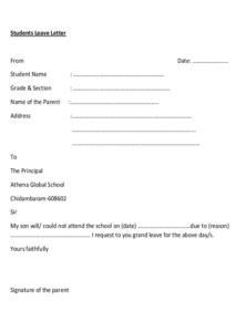 School Leave Letter Template | Free Word & PDF Templates