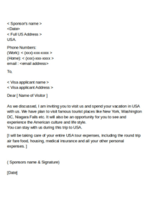 Sample Letter of USA Visitor Visa Template | Free Word & PDF Templates